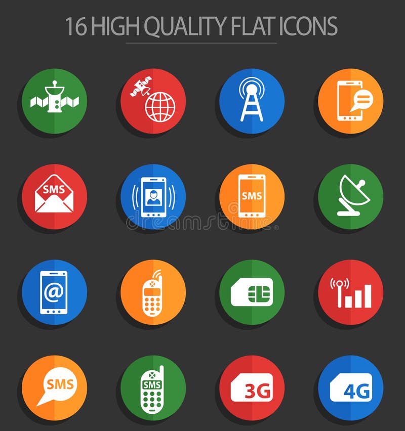Mobile Connection 16 Flat Icons Stock Vector - Illustration of card ...