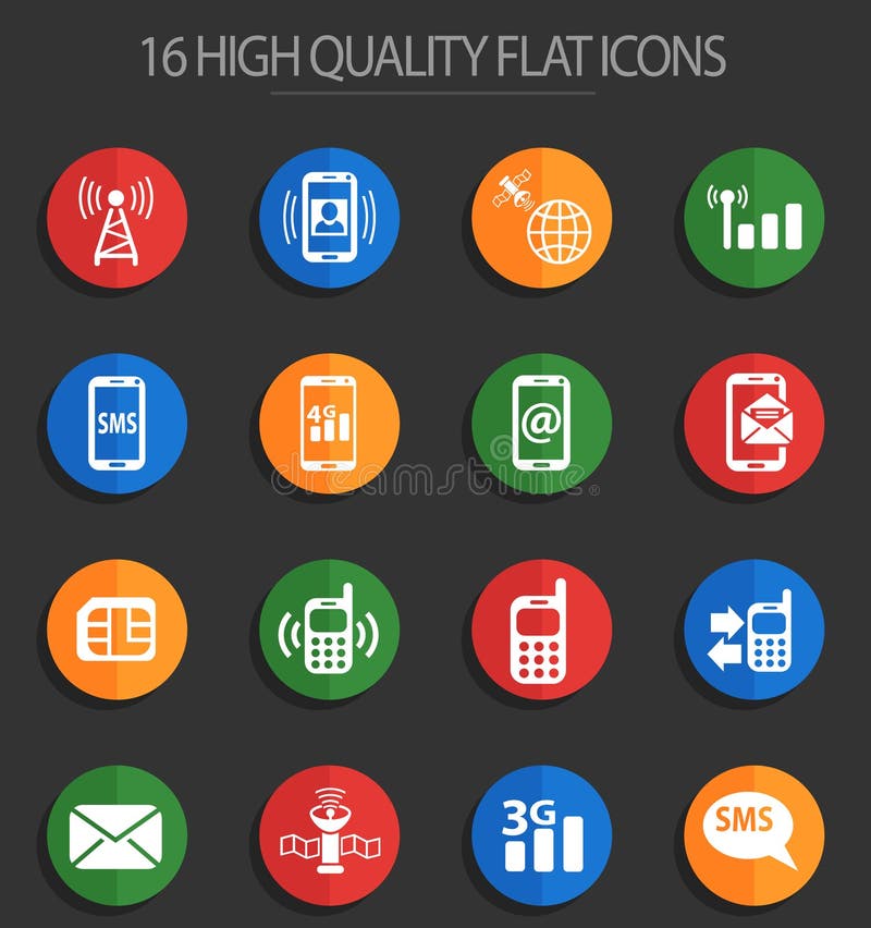 Mobile Connection 16 Flat Icons Stock Vector - Illustration of mobile ...