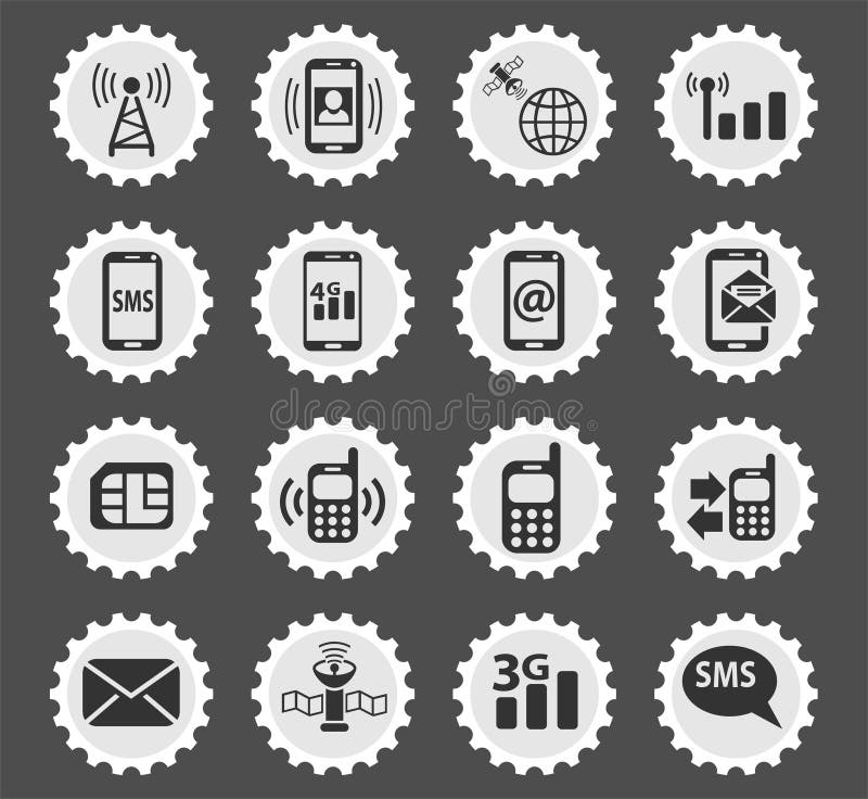 Mobile connection icon set stock illustration. Illustration of email ...