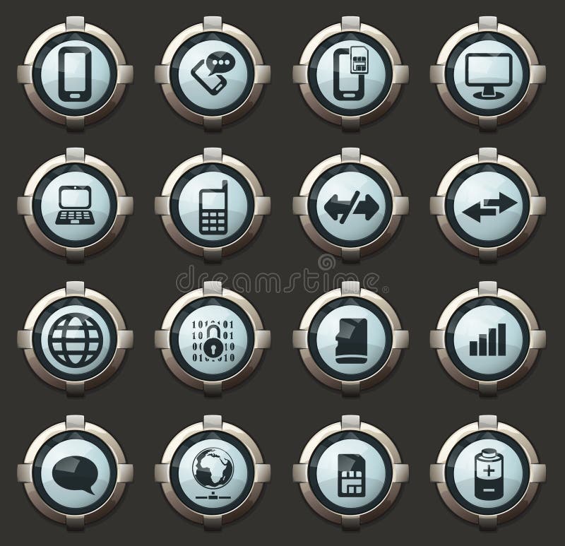 Mobile Connection Icons Set Stock Vector - Illustration of black, card ...