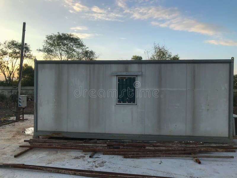Containers Box at Construction Site Stock Image - Image of site, cabin ...