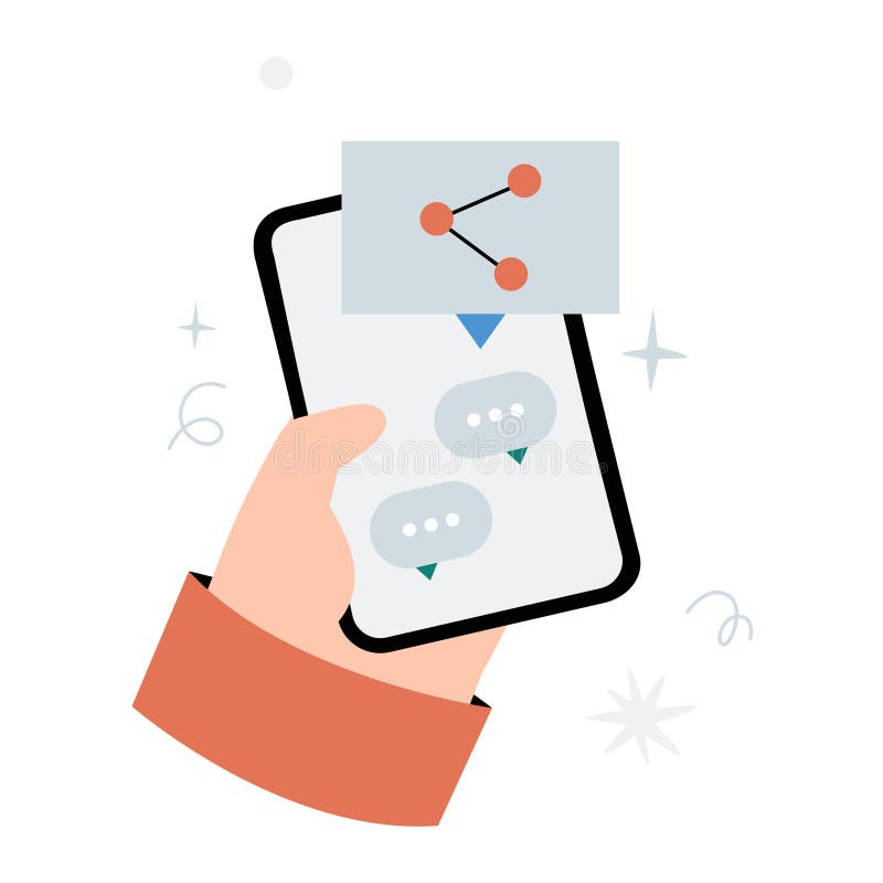 Mobile Content Sharing, Hand Holding Smartphone with Chat Messages and ...