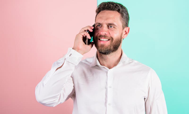 Mobile Conversation with Friend. Man Talk Using Smartphone. Mobile ...