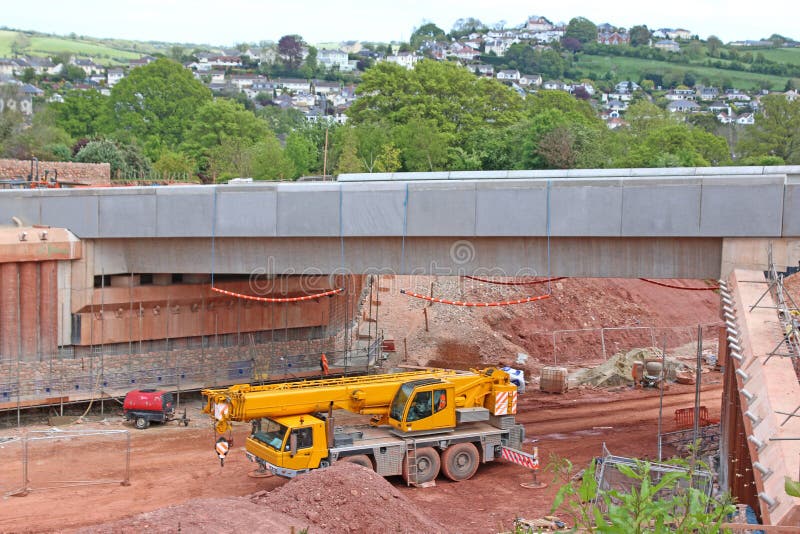 Mobile Crane by a Bridge Under Construction Stock Image - Image of ...