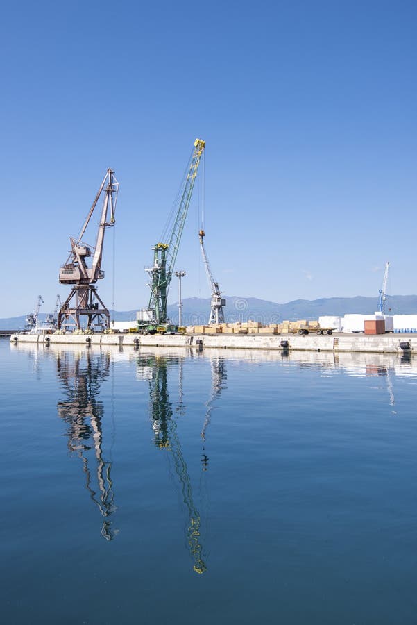 Mobile Crane in the Cargo Port with Container Stock Photo - Image of ...