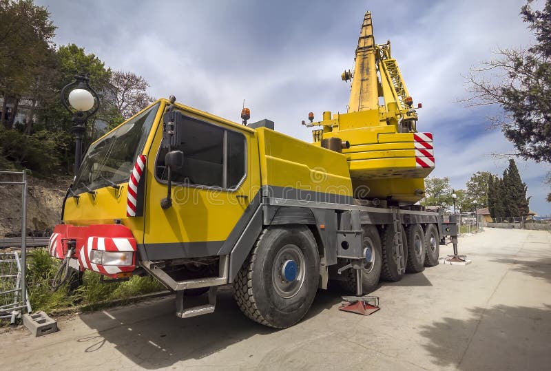 Mobile Crane at Construction Site Heavy Truck Big Stock Image - Image ...