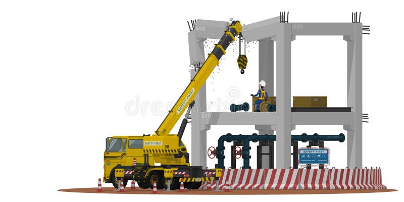 The Mobile Crane Hit the Building on White Background Stock Vector ...