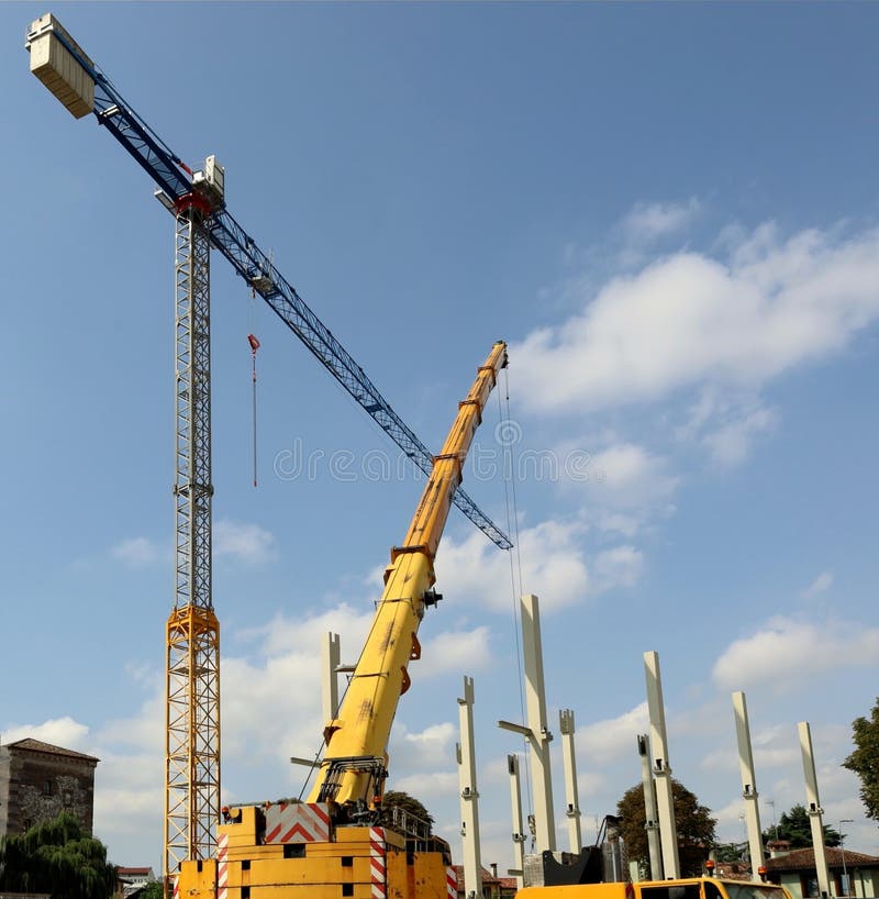 Mobile Crane Installing the Main Pillars of the New Building Editorial ...