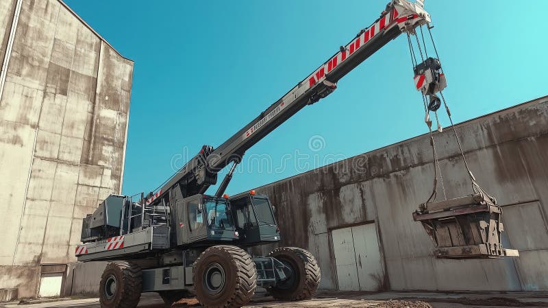Mobile Crane Lifting Empty Container in Industrial Area on Sunny Day ...