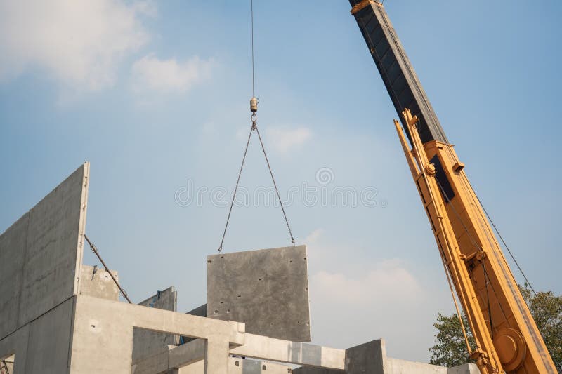 Mobile Crane Lifting Precast Concrete Wall Panel To Installation New ...