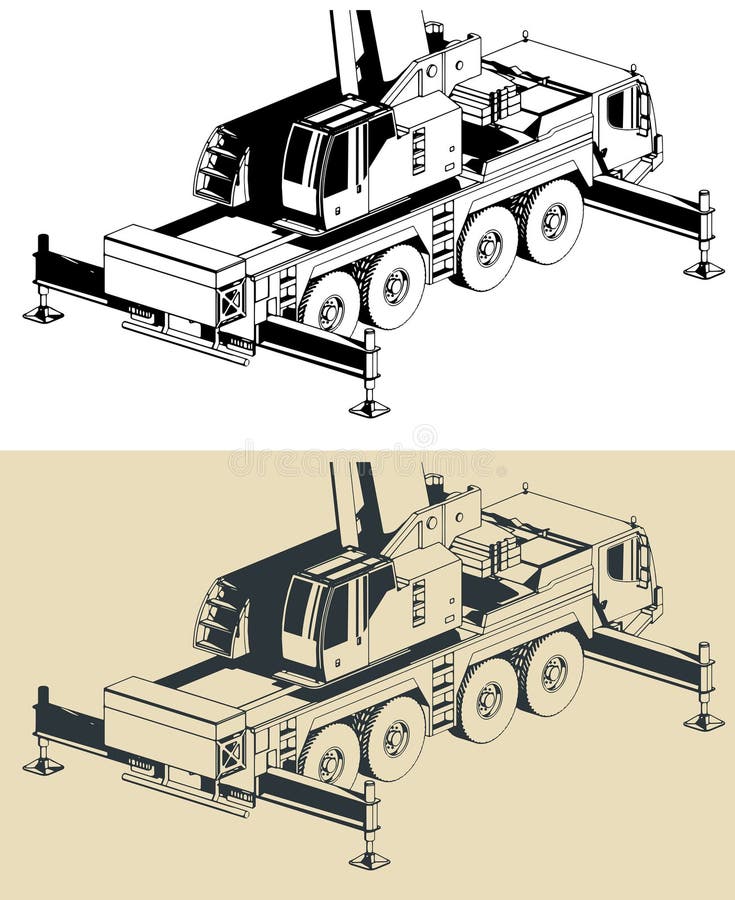 Mobile Crane with Long Telescopic Boom Stock Vector - Illustration of ...