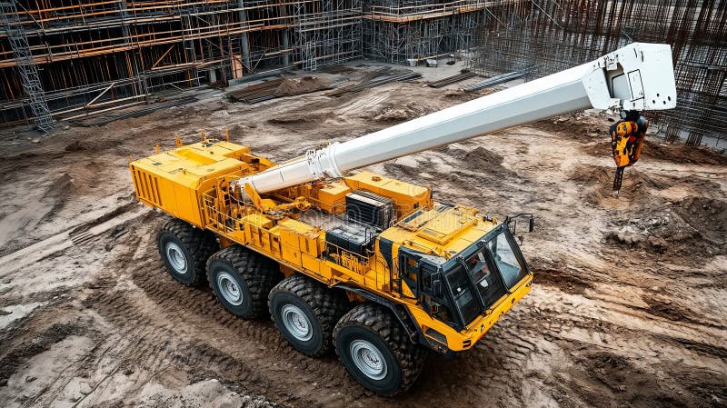 Mobile Crane Operating at Construction Site Lifting Materials for ...