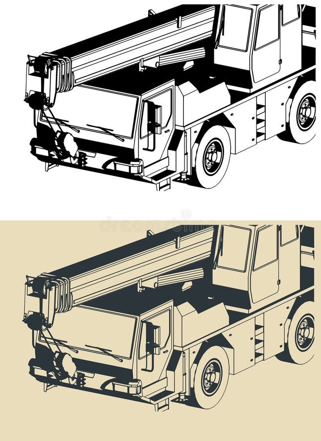 Mobile Crane with Telescopic Boom Close-up Stock Vector - Illustration ...