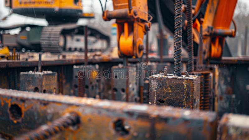 Mobile Cranes are Lifting and Placing the Steel Posts into the Holes ...