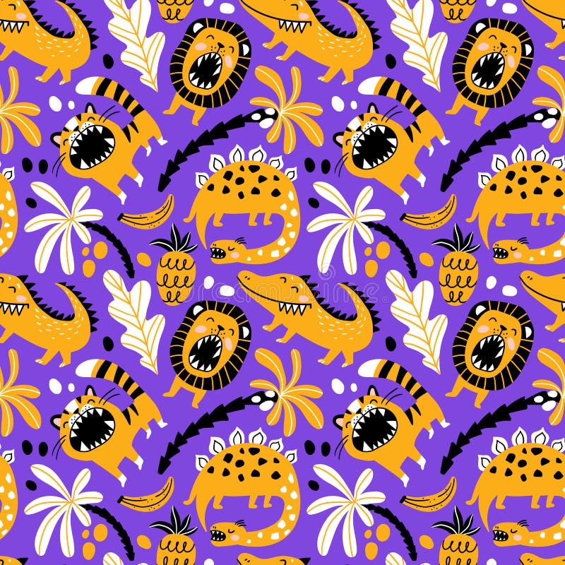 Seamless Pattern Design for Kids Fabrics and Wallpapers. Vector Zoo ...