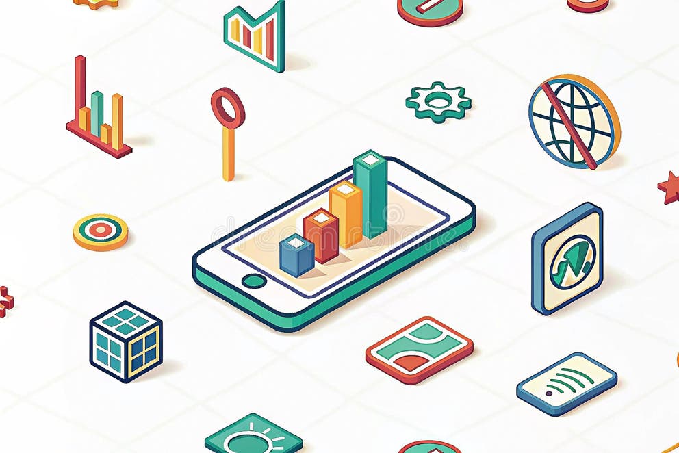 Mobile Data Analysis Icons Isometric Graphic Stock Illustration ...
