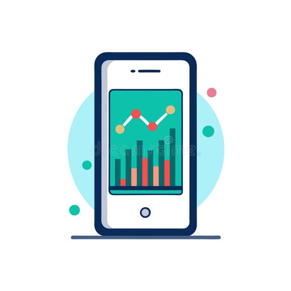 Mobile Data Analytics: Bar Graph and Line Chart on Smartphone Display Stock Vector ...