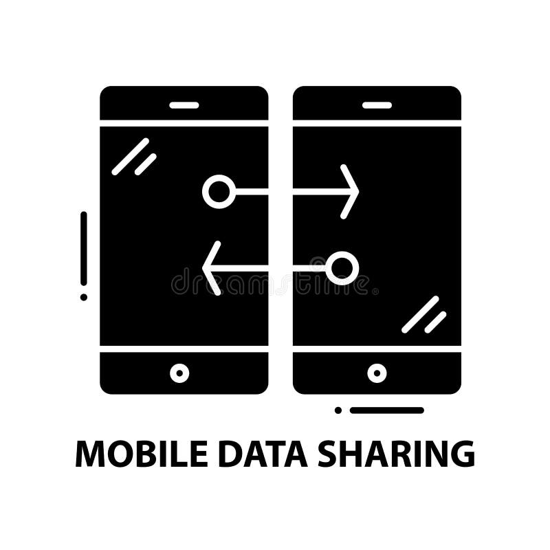 Mobile Data Sharing Icon, Black Vector Sign with Editable Strokes ...