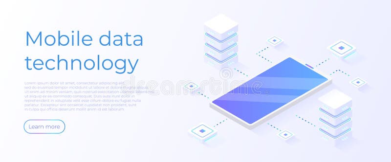 Mobile Data Techonology Concept. Isometric Phone with Servers Stock ...