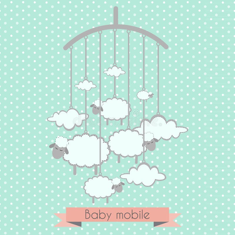 Mobile De Bébé Avec De Petits Agneaux Et Nuages Illustration de Vecteur ...