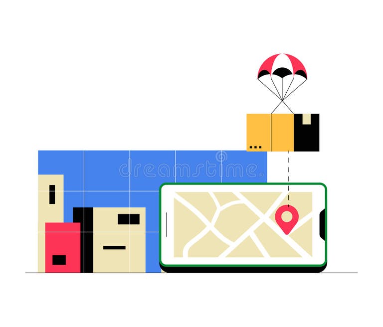 Mobile Delivery Tracking System in Flat Vector Illustration Symbolizing ...