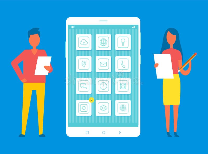 Mobile Developers by Big Phone Vector Illustration Stock Vector ...