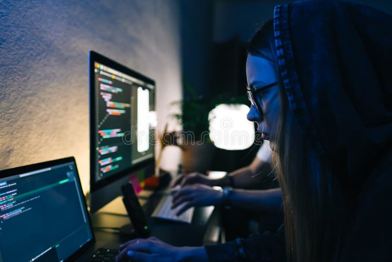 Mobile Developers Team Writes Program Code On A Computer Programmers Work In Home Office Stock