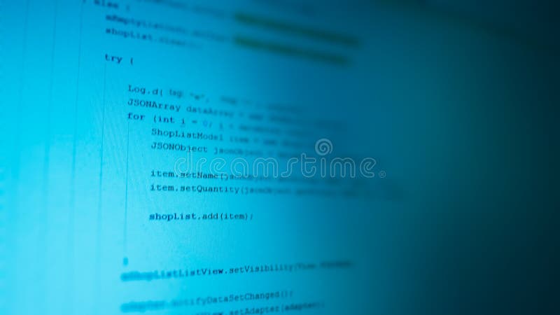 Mobile Development Code Background Blue Monitor With Programming Stock Image Image Of Java