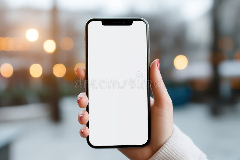 Mobile Device Display: Blank Screen Smartphone Held by White Female ...
