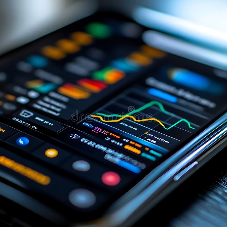 Mobile Device Displaying Data Analytics and Informative Graphs Stock ...
