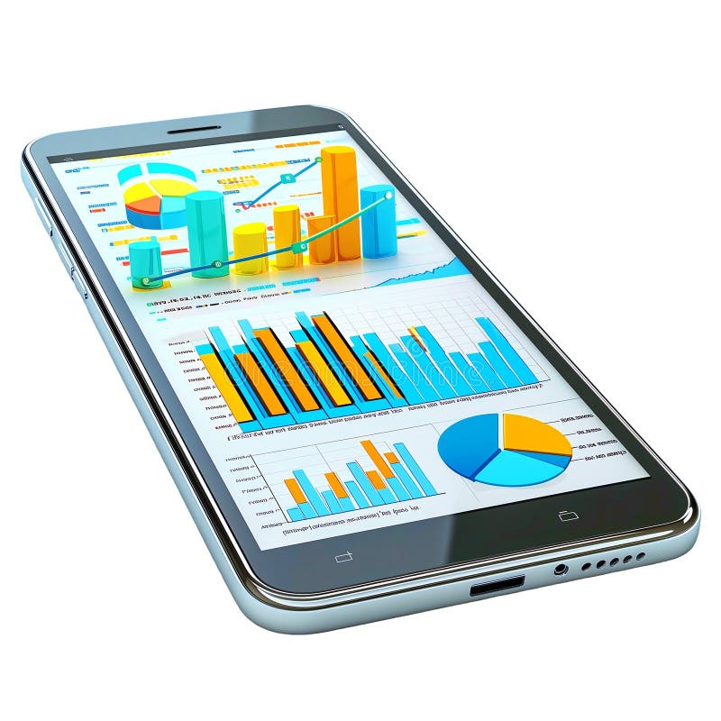 Mobile Device Displaying Financial Charts and Data Analysis Isolated on ...
