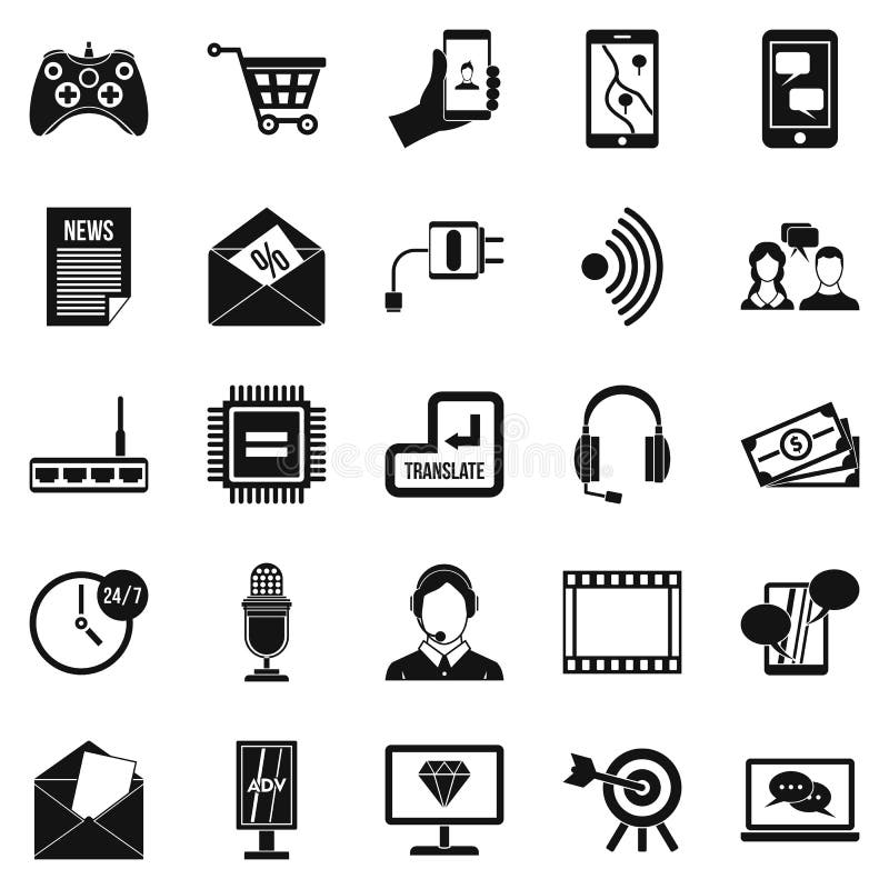 Mobile Device Icons Set, Simple Style Stock Vector - Illustration of ...