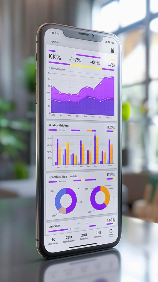 A Mobile Device Presenting Data through Graphs is Placed on a Table for ...