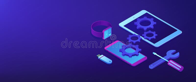 Mobile Device Repair Isometric 3D Banner Header. Stock Vector ...