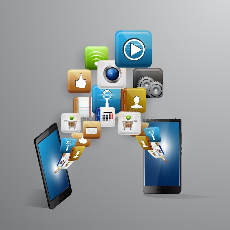 Mobile Device with a Set of Flat Icons Stock Vector - Illustration of ...