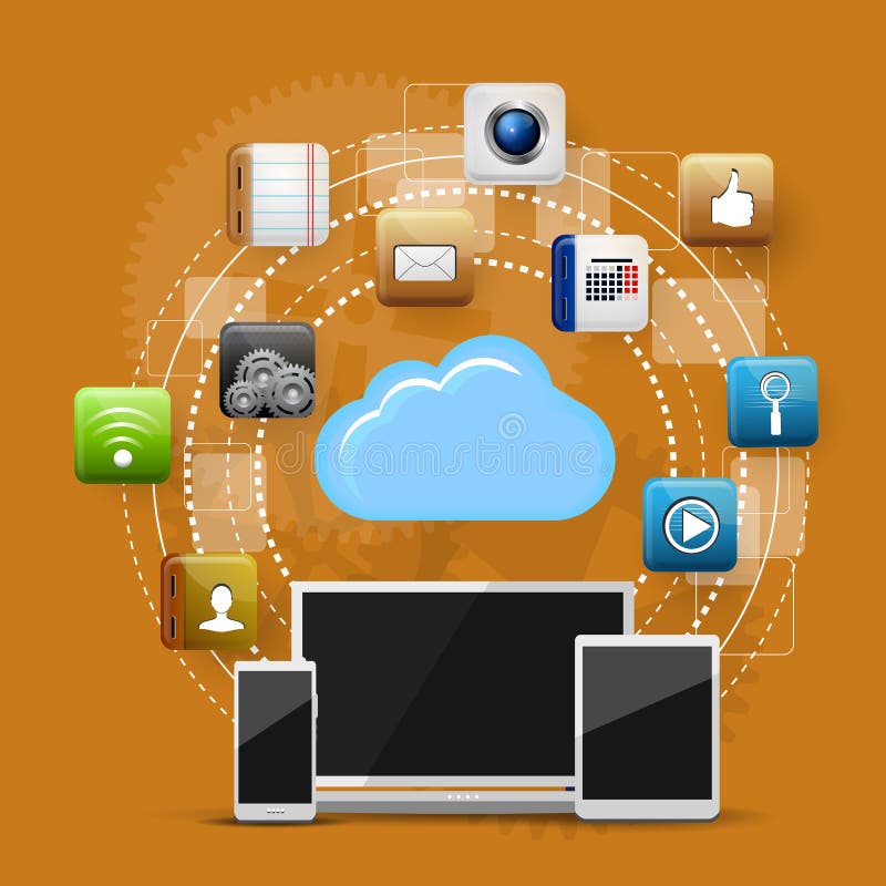 Mobile Device with a Set of Flat Icons Stock Vector - Illustration of ...