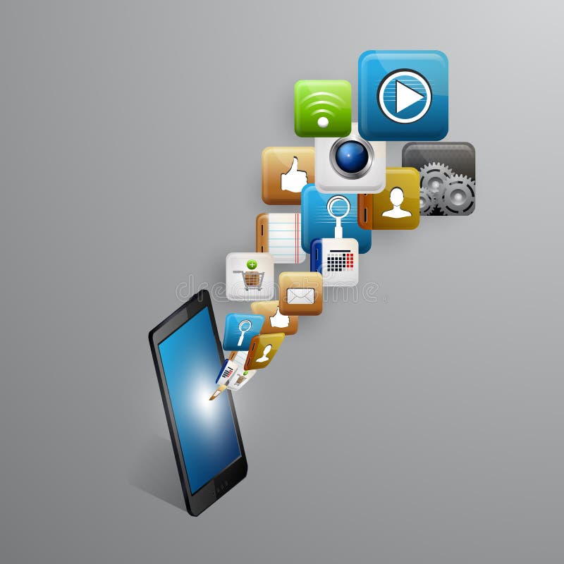 Mobile Device with a Set of Flat Icons Stock Vector - Illustration of ...