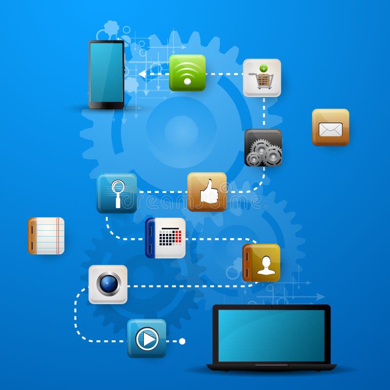 Mobile Device with a Set of Flat Icons Stock Vector - Illustration of ...