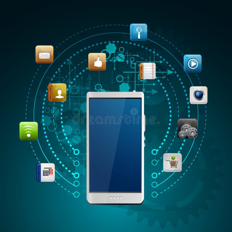 Mobile Device with a Set of Flat Icons Stock Vector - Illustration of ...