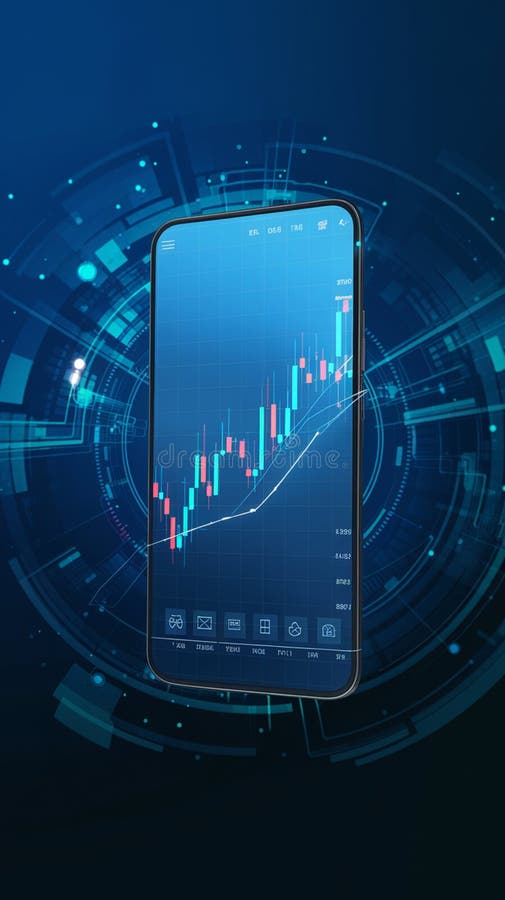 Mobile Device Shows Stock Market Chart, Surrounded by Holographic ...