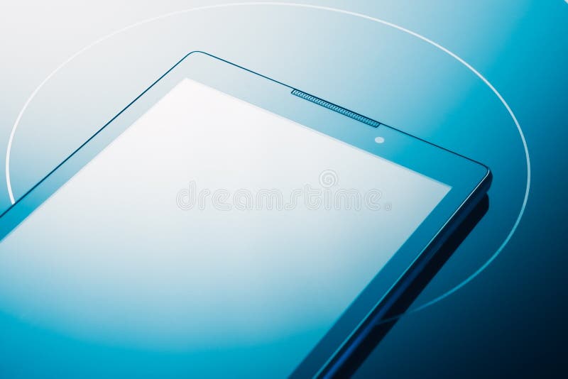 Mobile Device Smartphone or Tablet on Blue Background with Place for ...