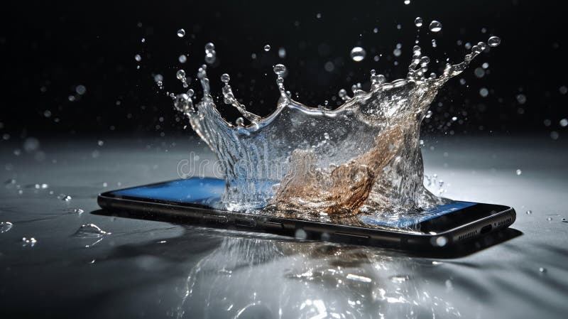 Mobile Device Smartphone with Water Splash.Generative AI Stock ...