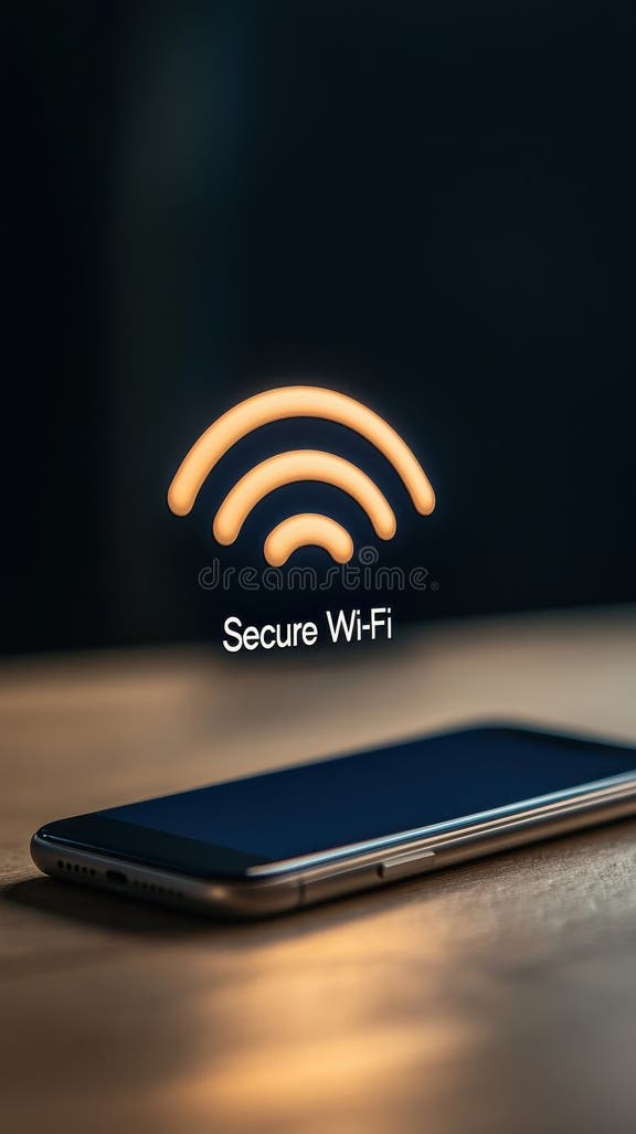 Mobile Device on Surface Displays Safe Internet Connection Symbol ...