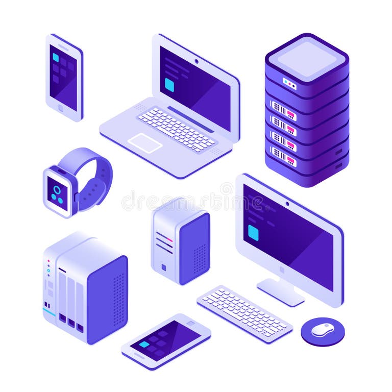 Mobile Devices Isometric Set. Computer, Server and Laptop, Smartphone ...