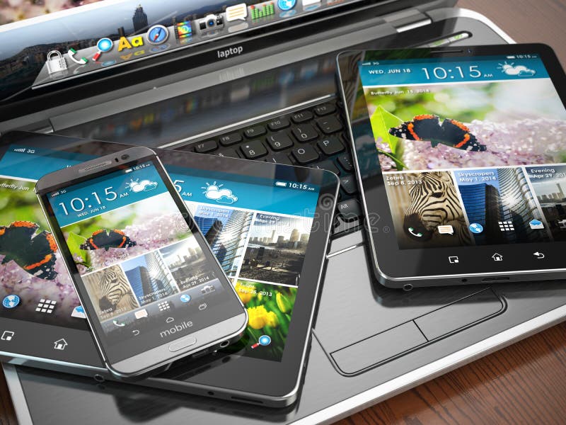 Computer Devices. Mobile Phone, Laptop, Printer, Camera and Tablet Pc ...