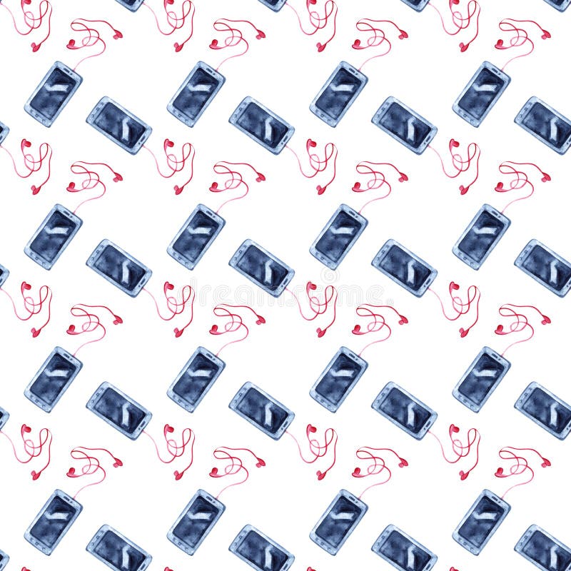 Mobile Devices, Smartphone, Seamless Pattern, Vintage Watercolor ...