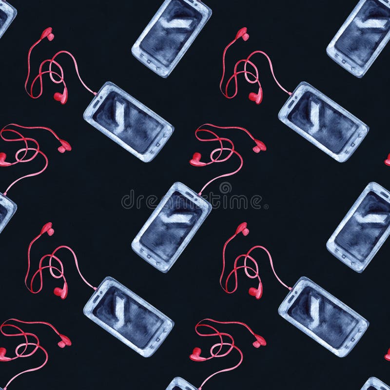 Mobile Devices, Smartphone, Seamless Pattern, Vintage Watercolor ...