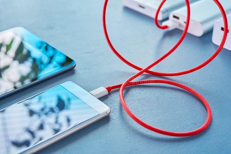 Mobile Devices on the Table Stock Image - Image of network, battery ...