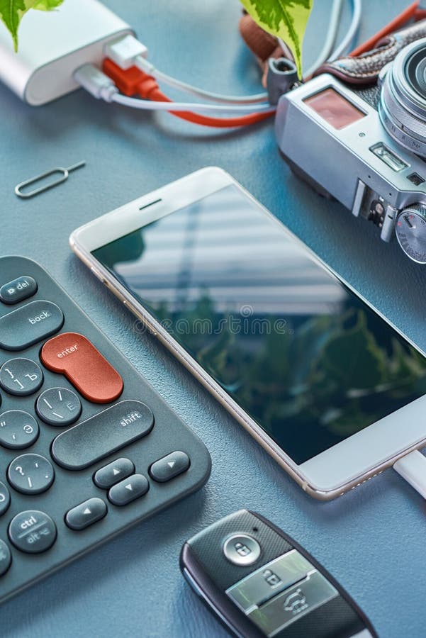 Mobile Devices on the Table Stock Photo - Image of network, adapter ...