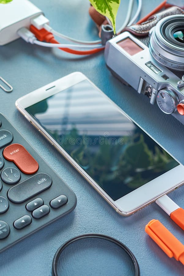 Mobile Devices on the Table Stock Image - Image of charge, keyboard ...